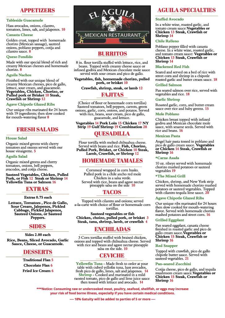 Menu – El Aguila